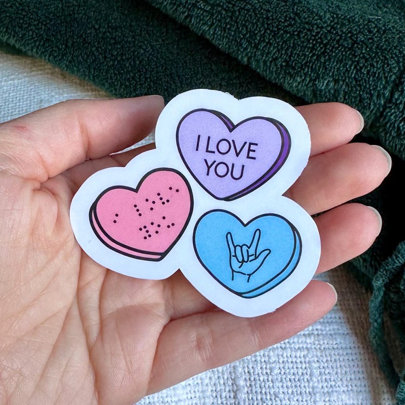 Candy Hearts ILY Sticker With Braille and ASL - Etsy