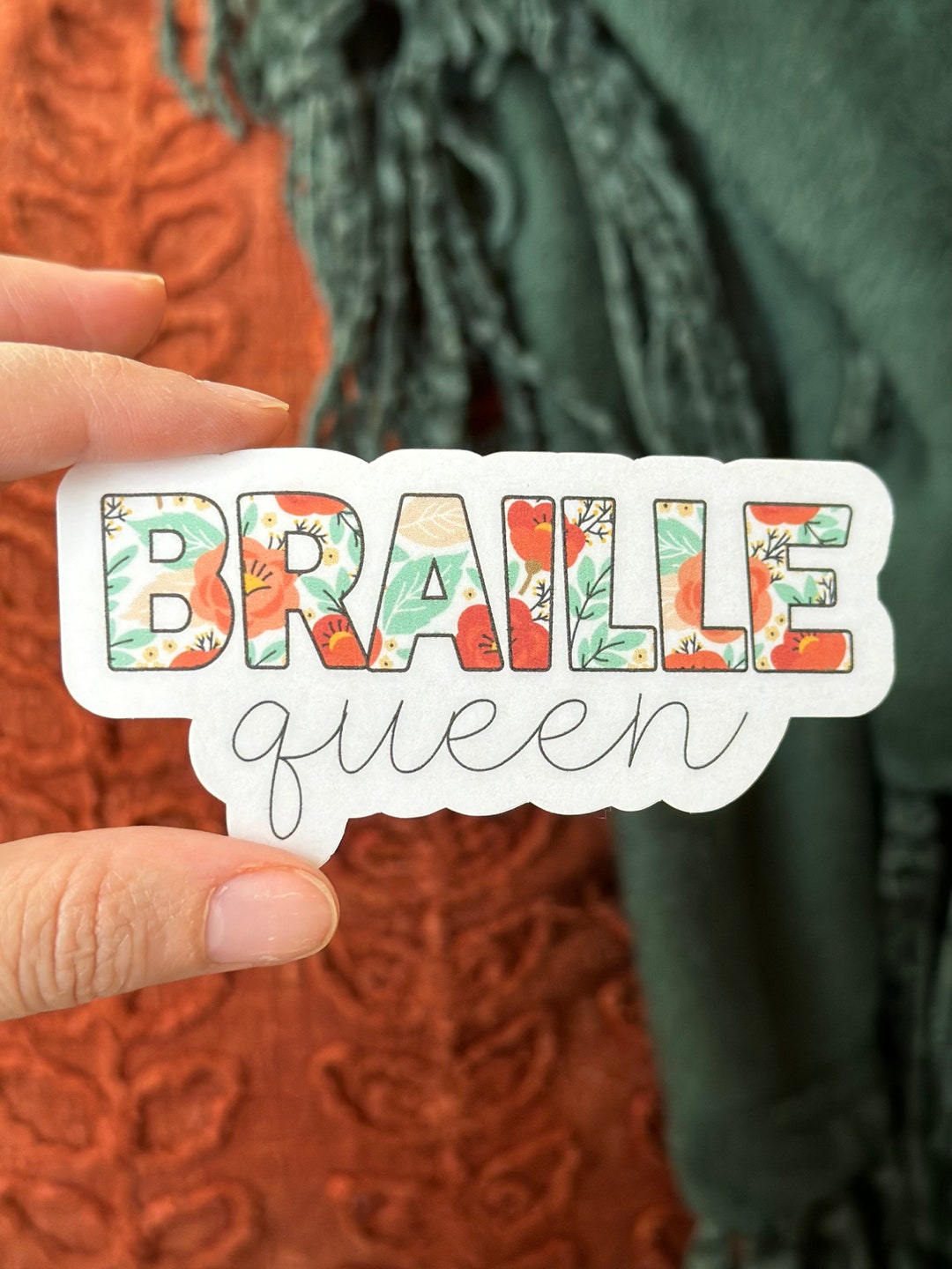 Floral Print Braille Queen Sticker - Etsy