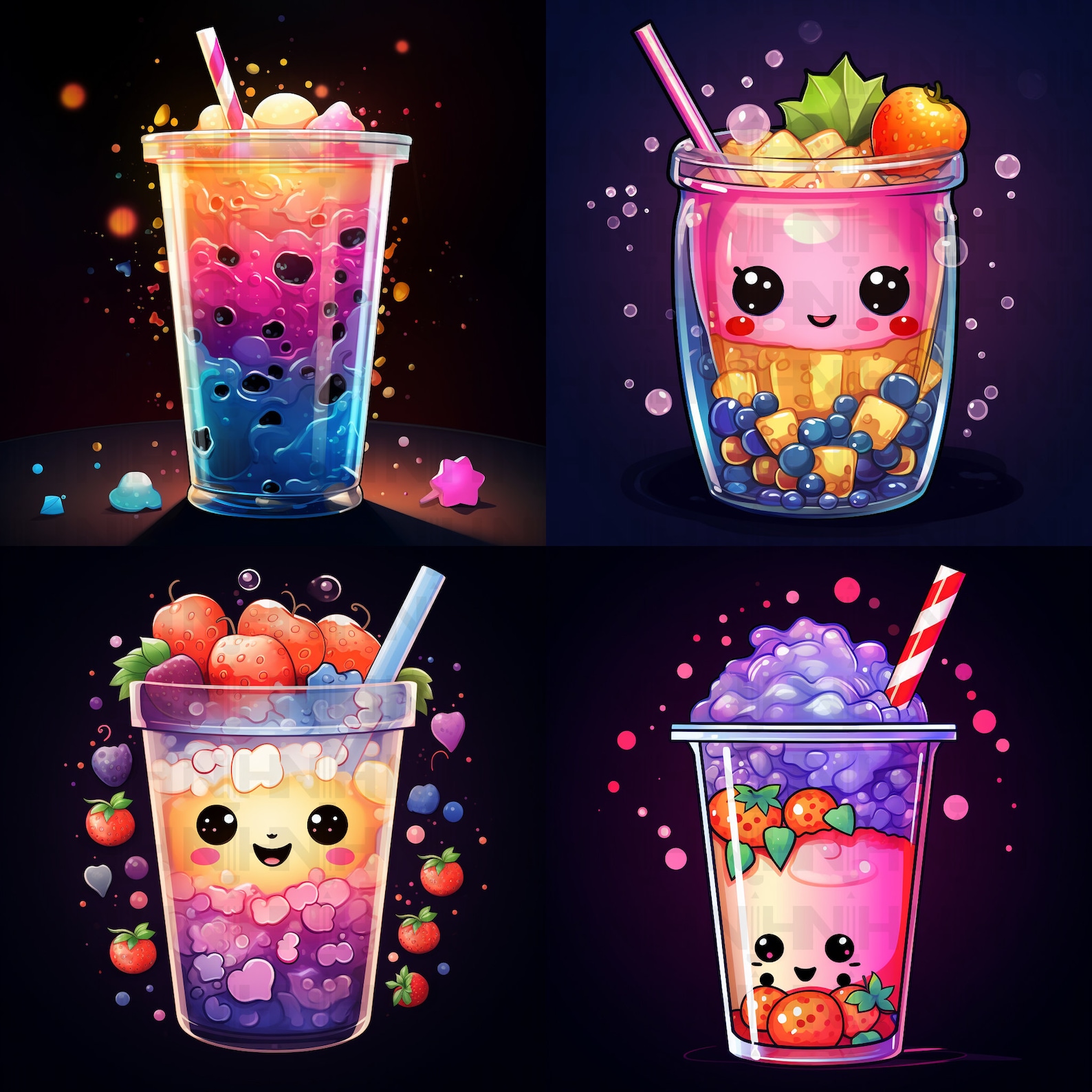 Colorful Boba Drink Image. Vibrant Cute Kawaii Boba Tea Print ...