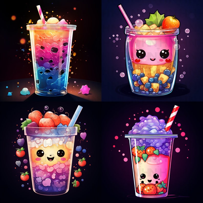 Colorful Boba Drink Image. Vibrant Cute Kawaii Boba Tea Print ...