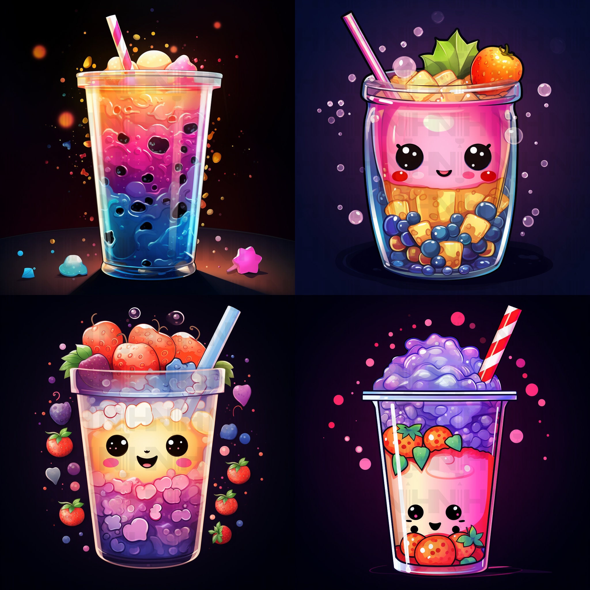 Colorful Boba Drink Image. Vibrant Cute Kawaii Boba Tea Print ...
