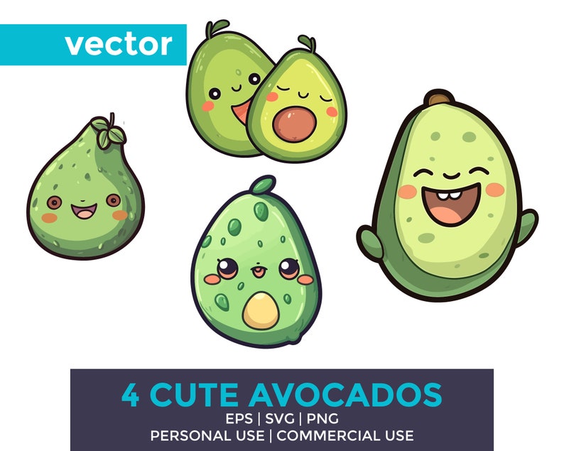 Cute Avocado Svg Bundle Avocado Svg Vegetable Cliparts Avocado Sticker ...