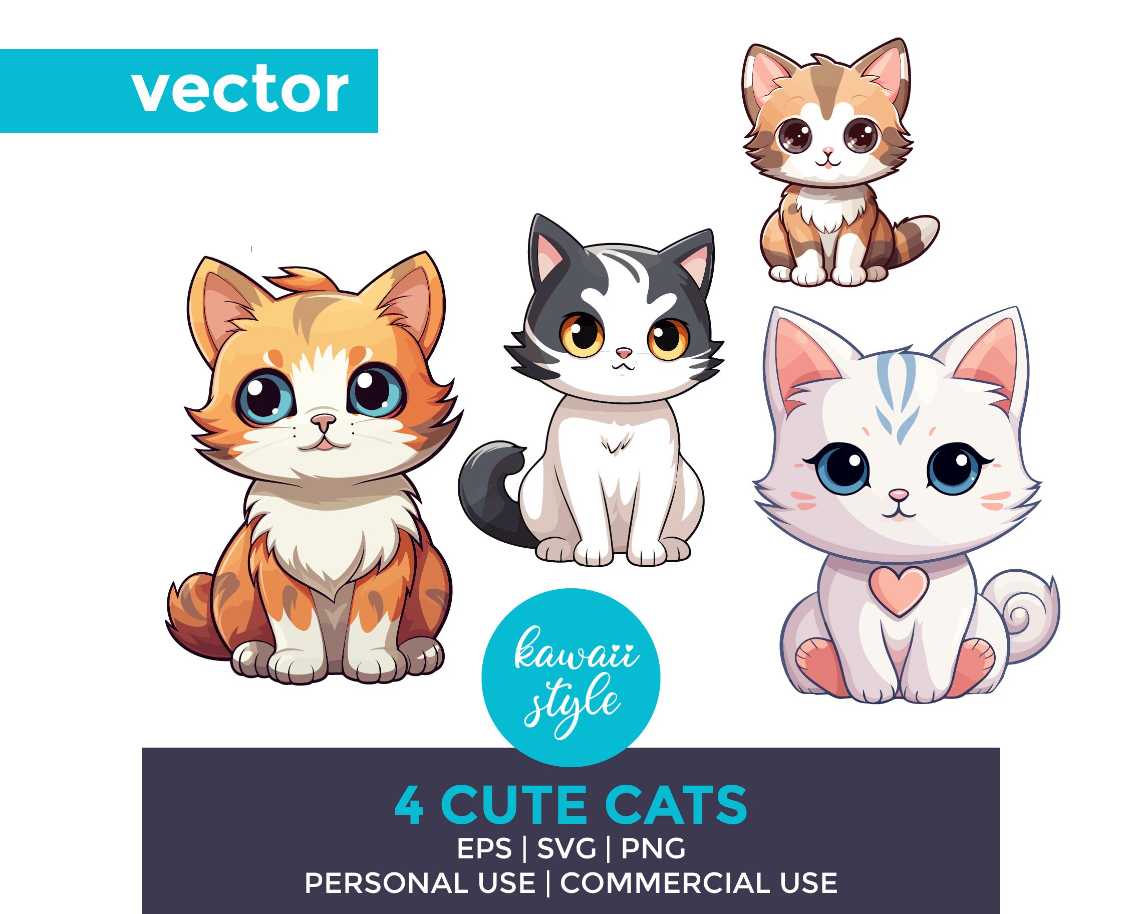 Cute Cat Svg Bundle Cat Svg Cute Kawaii Svg Cat Cliparts Cat Sticker ...