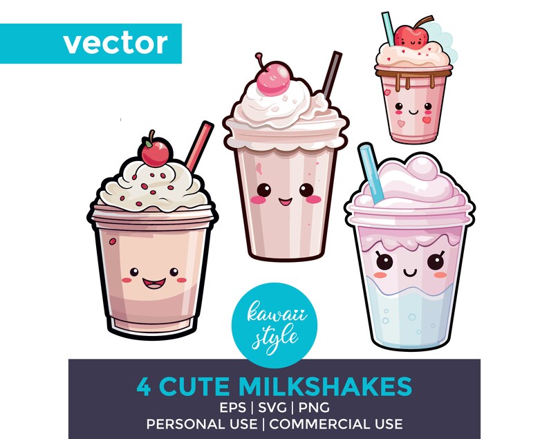 Cute Milkshake Svg Bundle Ice Cream Svg Cute Kawaii Svg Summer Collage ...