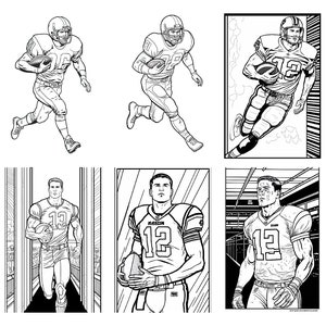 12 Football Players, Coloring Pages for Adults and Kids, Grayscale ...