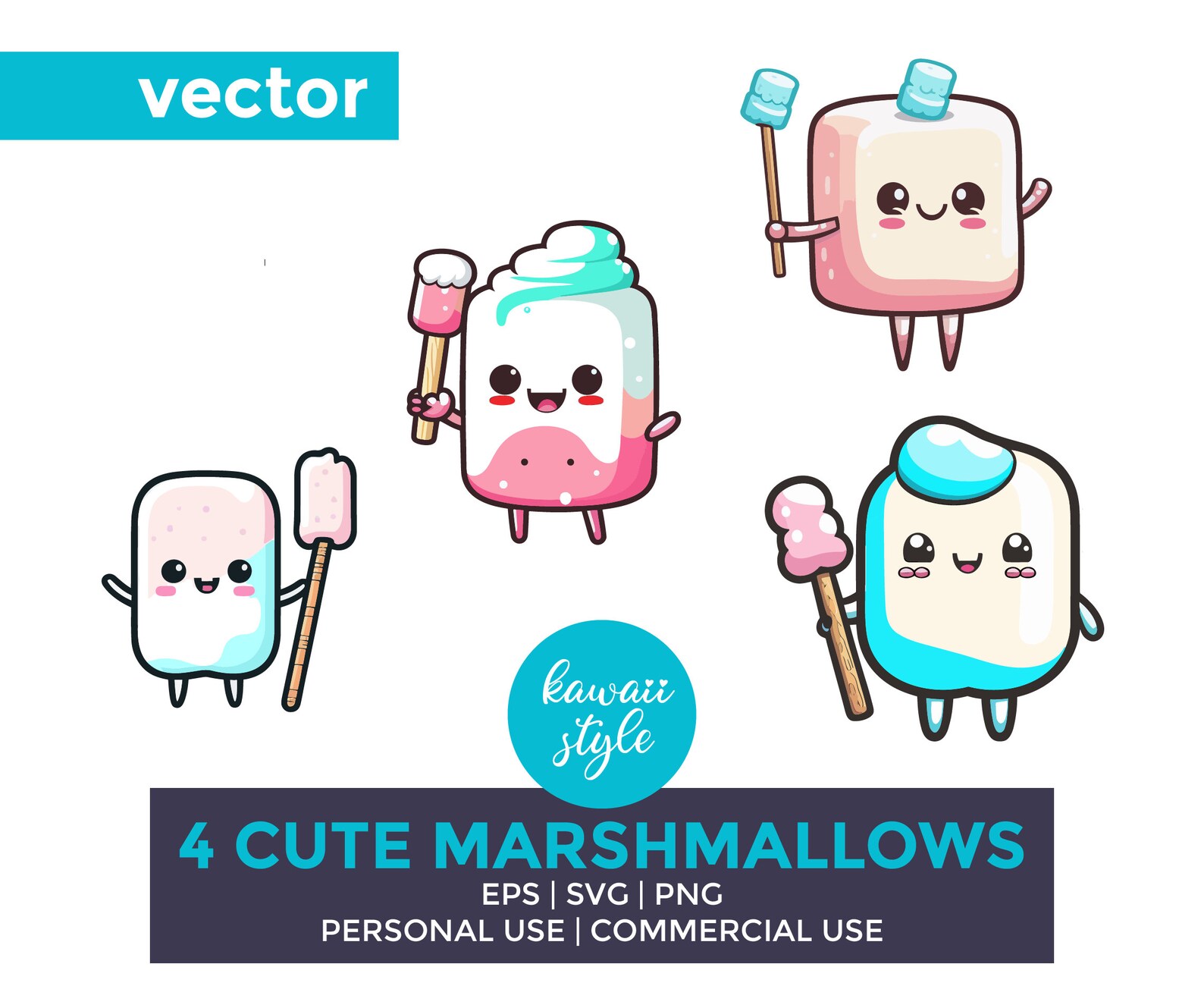 Cute Kawaii Marshmallow Svg Bundle Marshmallow Svg Kawaii Marshmallow ...
