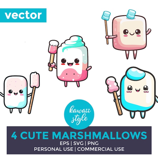 Kawaii Marshmallow Clipart - Etsy