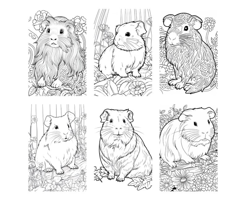12 Old Guinea Pigs, Coloring Pages for Adults and Kids, Guinea Pig ...