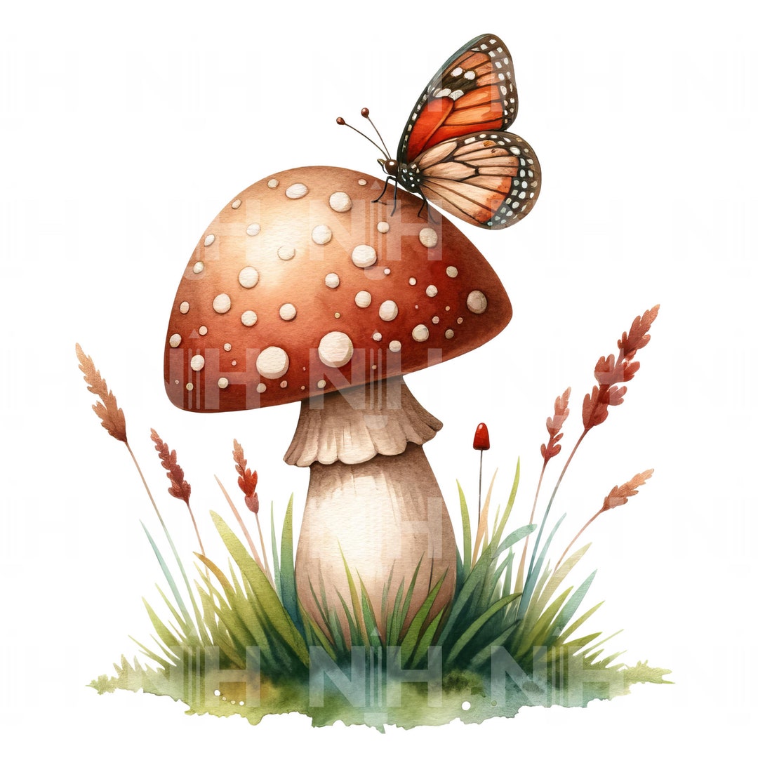 Mushrooms Clipart 5pcs PNG Cute Watercolor Toadstool Forest Nature Clip ...