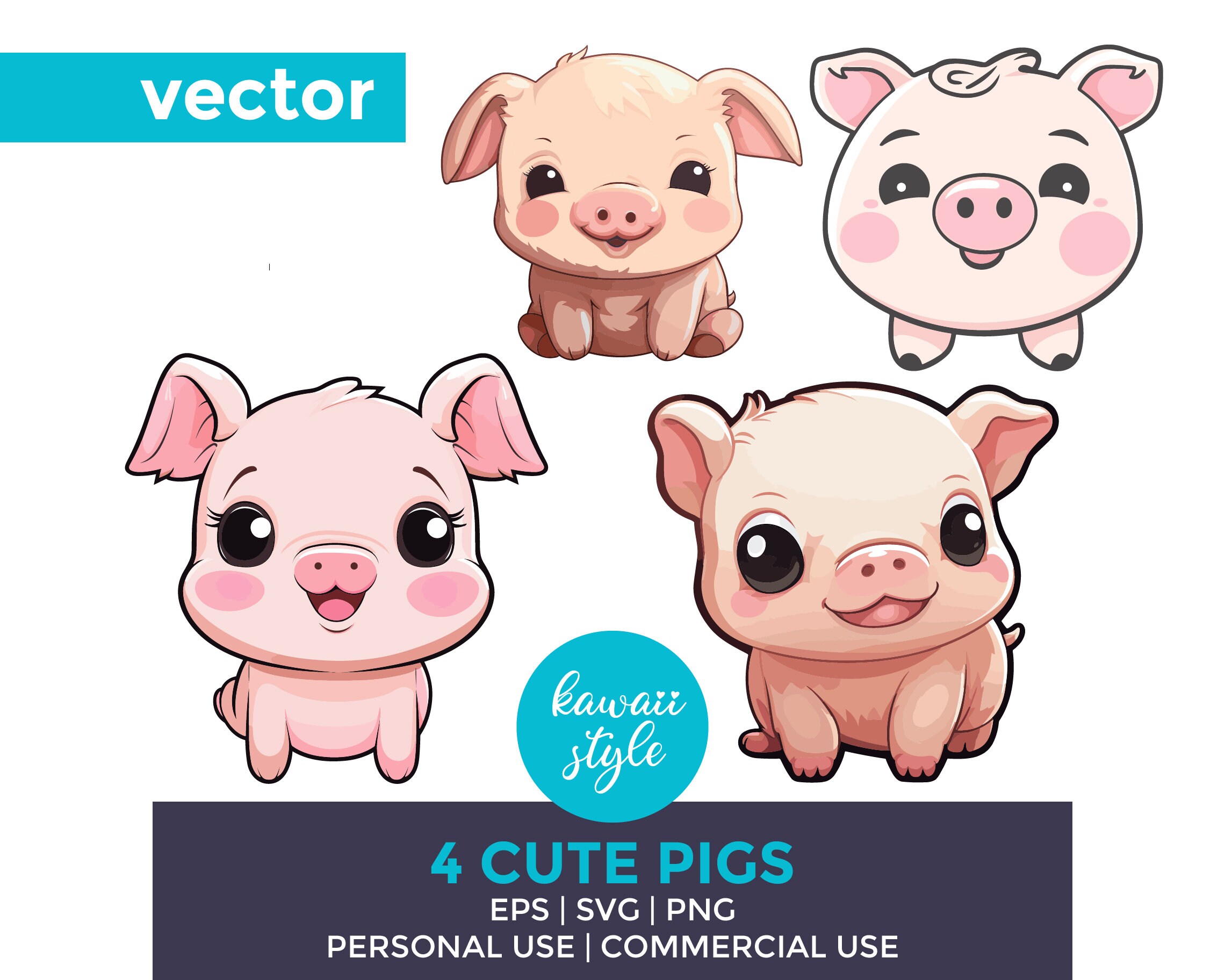 Cute Pig Svg Bundle Pig Svg Cute Animals Svg Pig Clipart Baby Pig ...