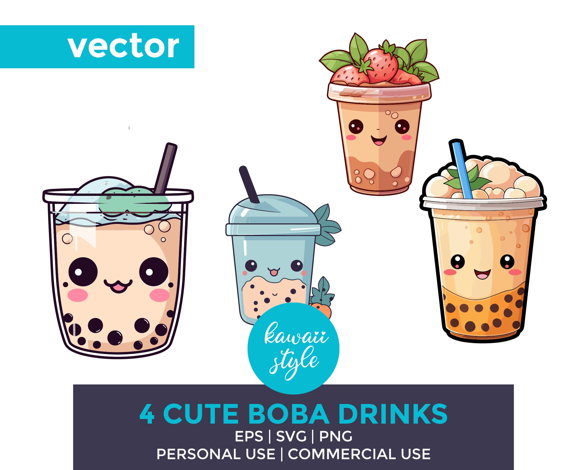 Cute Boba Drink Svg Bundle Tapioca Pearl Milk Svg Cute Kawaii Svg ...
