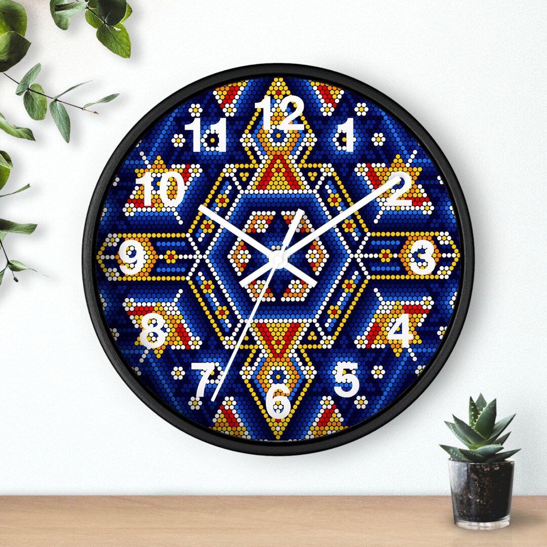 Wall Clock Huichol Art Yarn Paintings Beadwork Mexican - Etsy