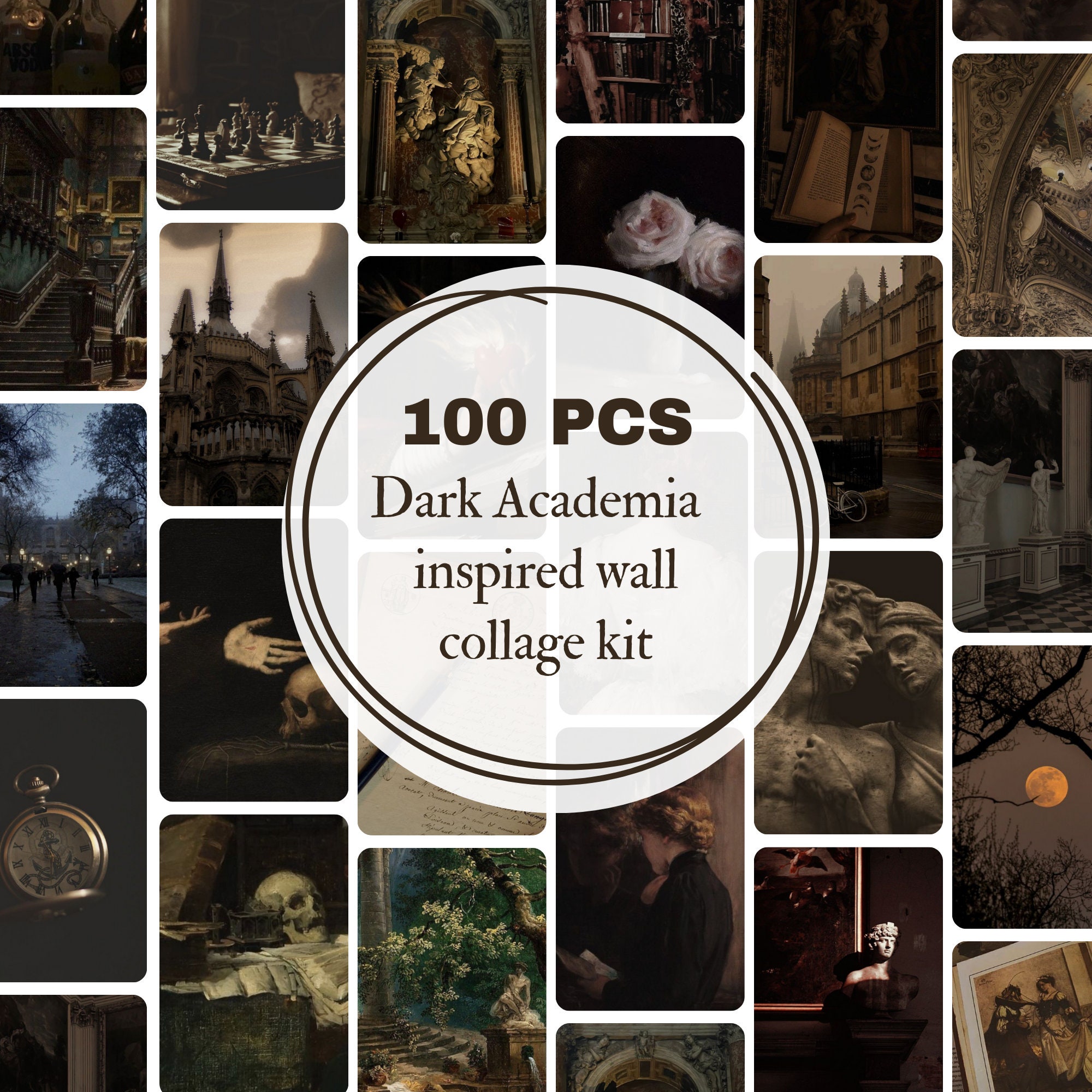 100 PCS Darkacademia Wall Collage Kit Librarycore Black Aesthetic Photo ...