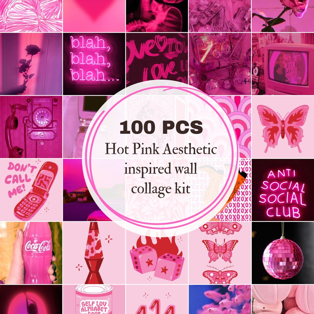 100 PCS Hot Pink Boujee Wall Collage Kit, Neon Pink Aesthetic Photo ... 100 PCS Hot Pink Boujee Wall Collage Kit, Neon Pink Aesthetic Photo ...