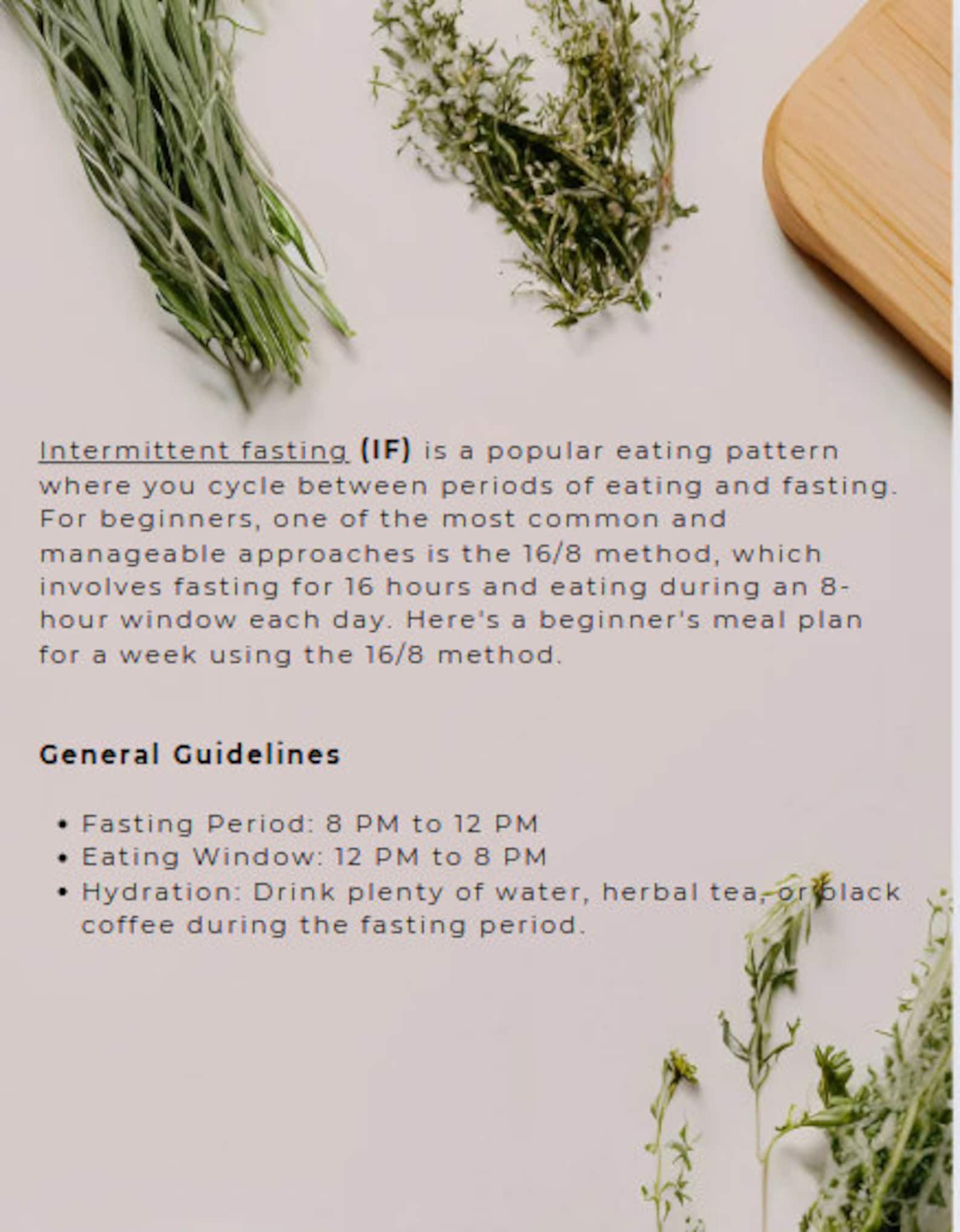 Meal Plan Intermittent Fasting I Beginner's Guide I Weekly Meal Plan I ...