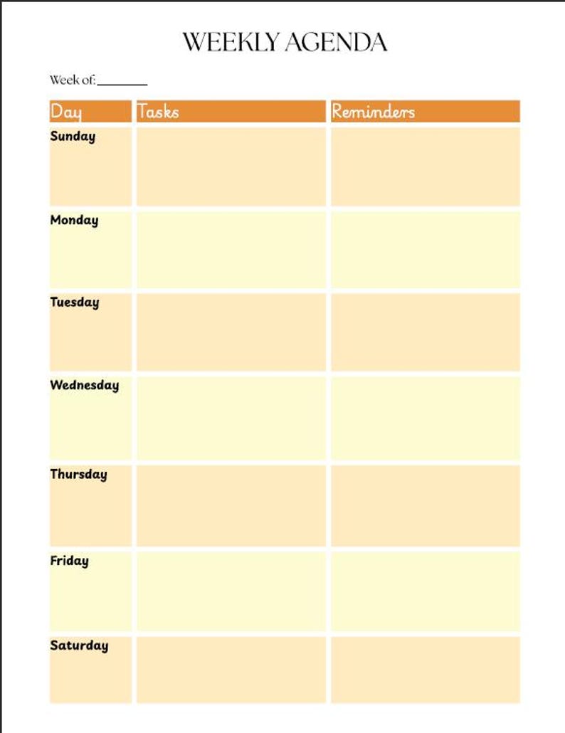 Weekly Plan Template, Weekly Agenda Printable, Weekly Agenda to Do List ...