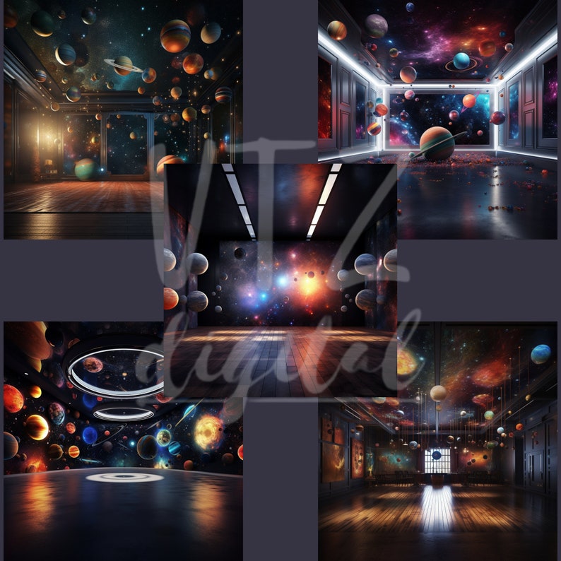 Cool Galaxy Space Planets Setting Digital Backdrops Background Birthday ...