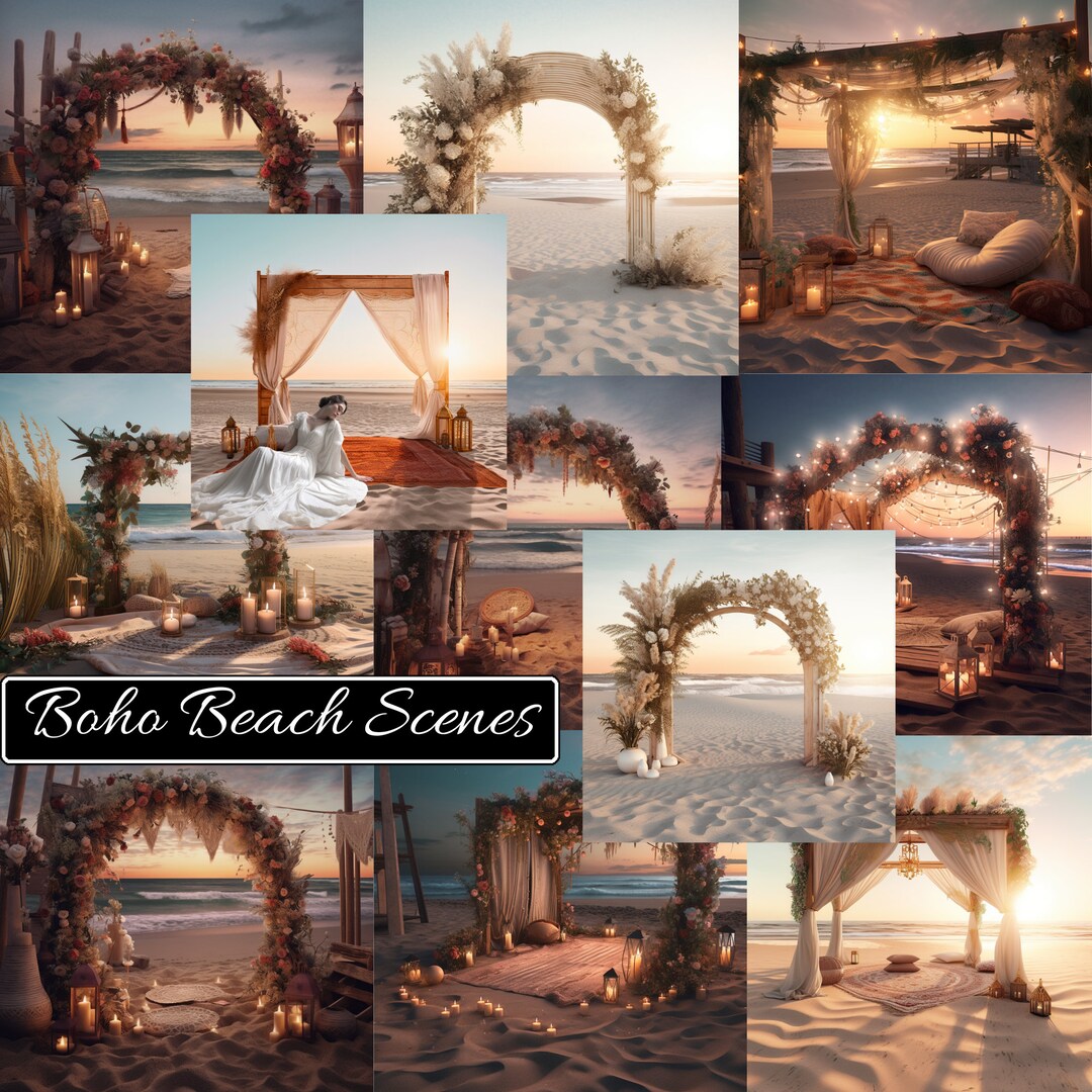 Boho Beach Arch Digital Backdrop Flowers Lights Candles Overlays ...