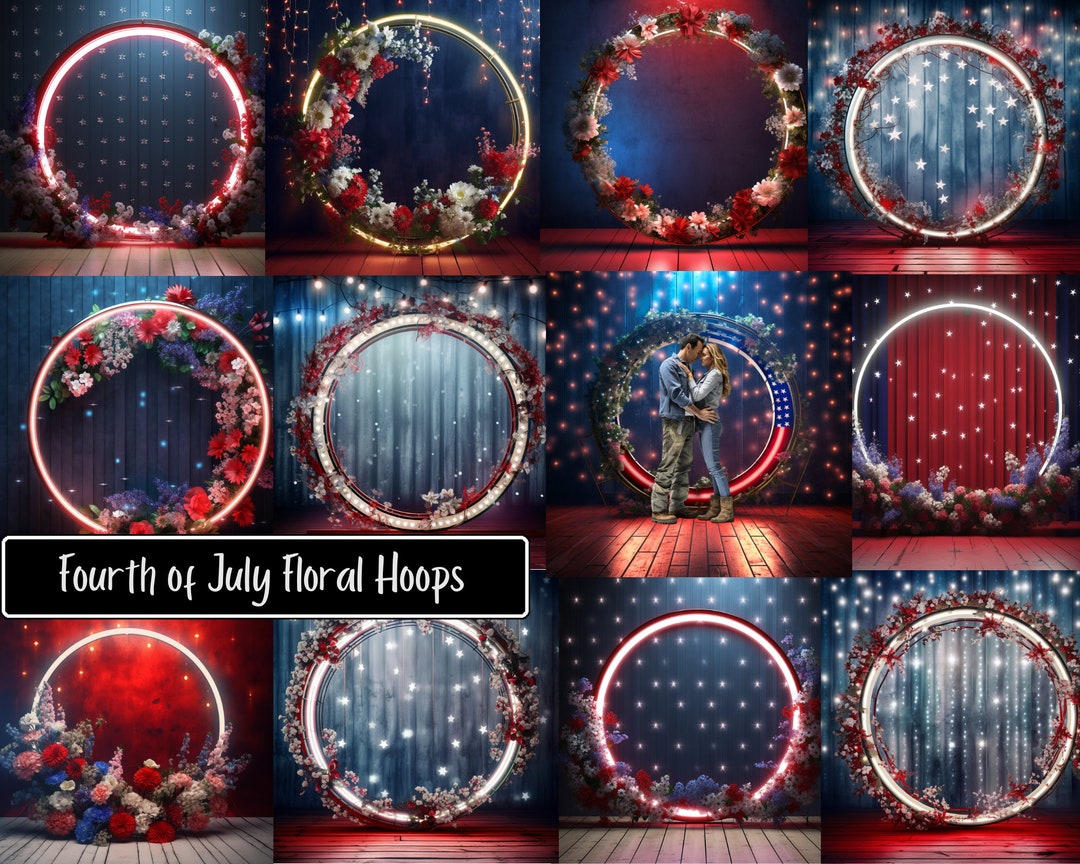 Fourth of July Hanging Floral Ring Digital Backdrops Overlays With ...