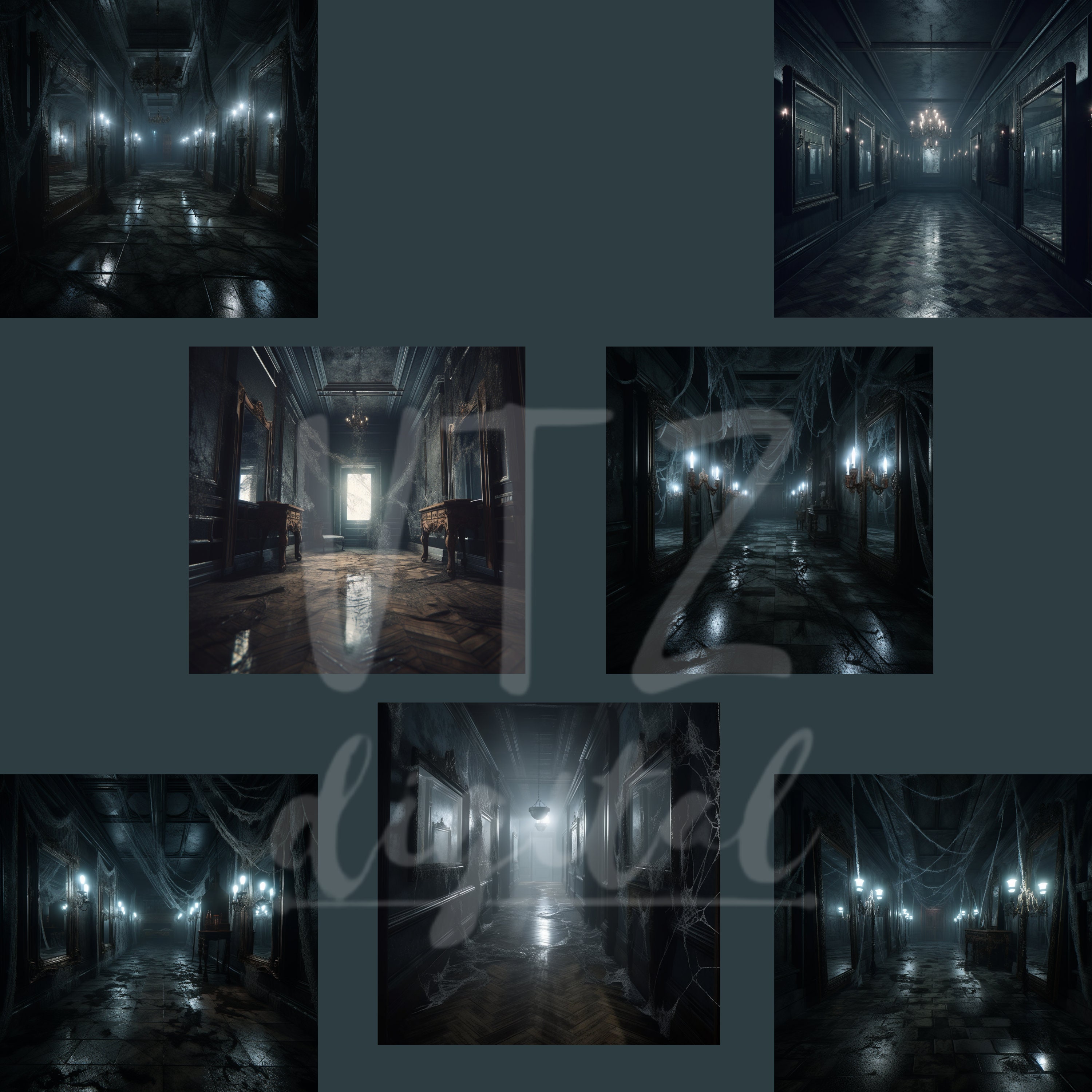 Spooky Abandoned Elegant Rooms Hallways Baroque Vanity Book Room ...