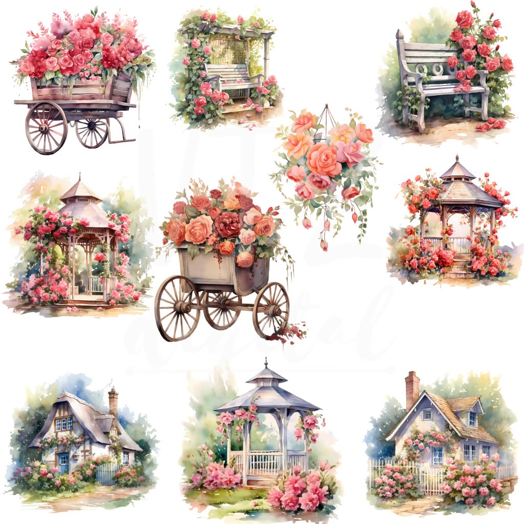 Watercolor Rose Garden Clipart 40 Images Great for Birthday Wedding ...