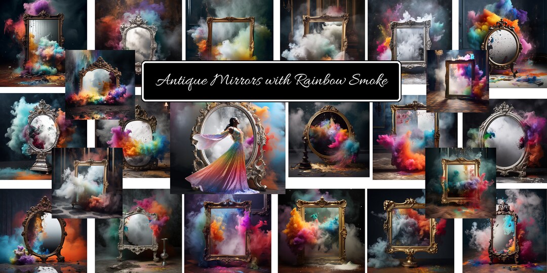 Vintage Antique Mirrors With Colorful Rainbow Smoke Digital Backdrop ...