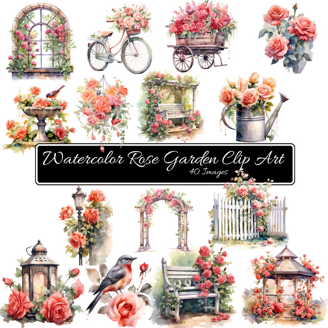 Watercolor Rose Garden Clipart 40 Images Great for Birthday Wedding ...