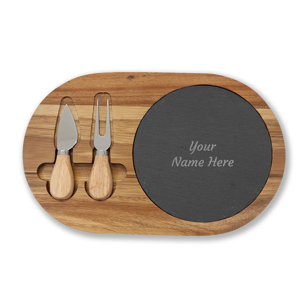 Round Slate Insert Charcuterie Board | Engraved Cheese Serving Board - Etsy
