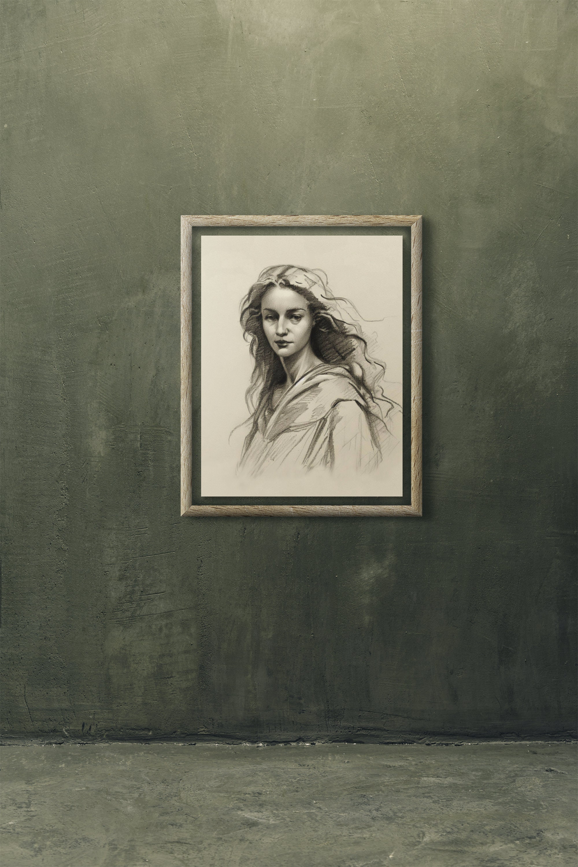 Woman Portrait #5./ Pencil Drawing on Cardboard / Room Wall Art ...