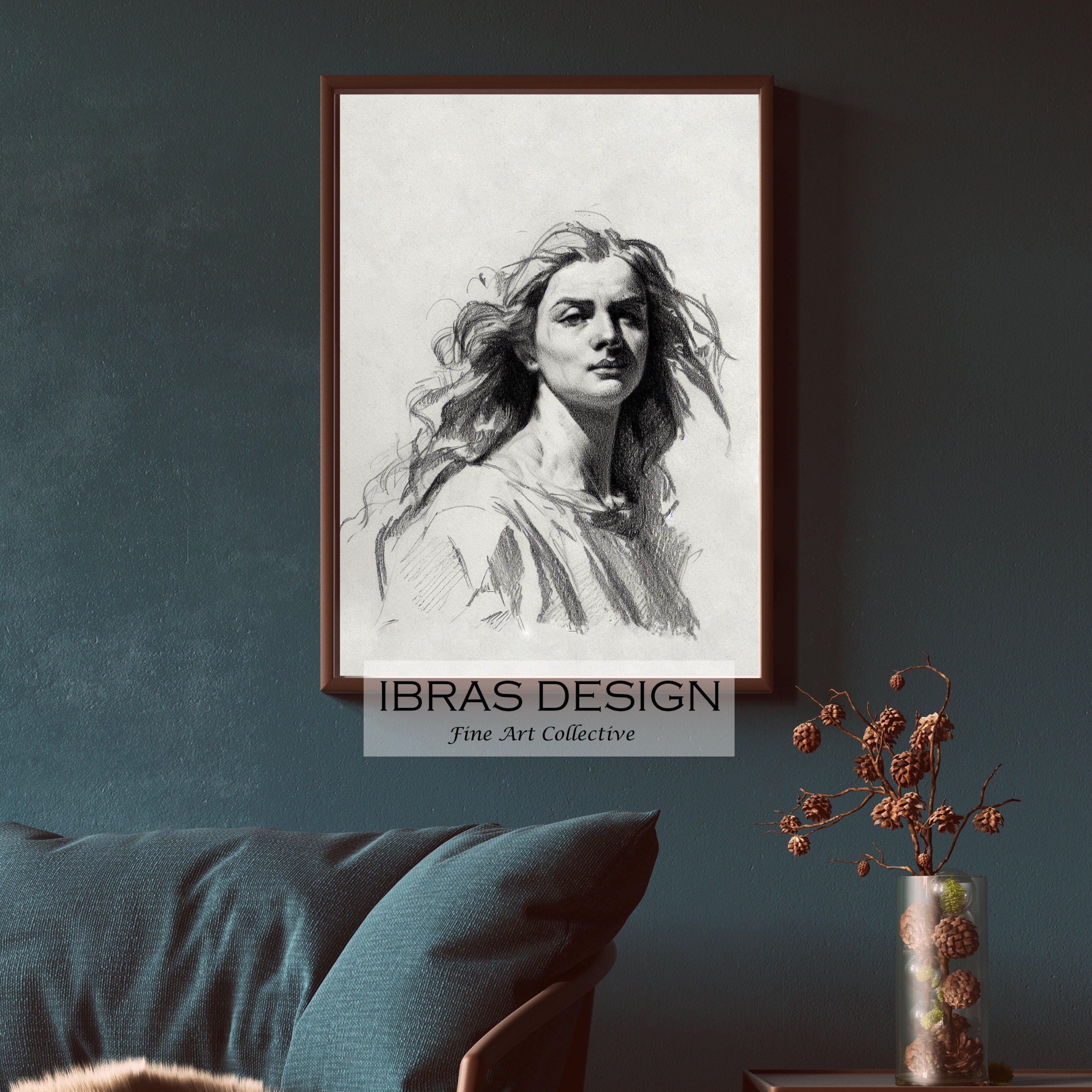 Woman Portrait 6. Pencil Drawing /room Wall Art /bathroom Wall Art ...