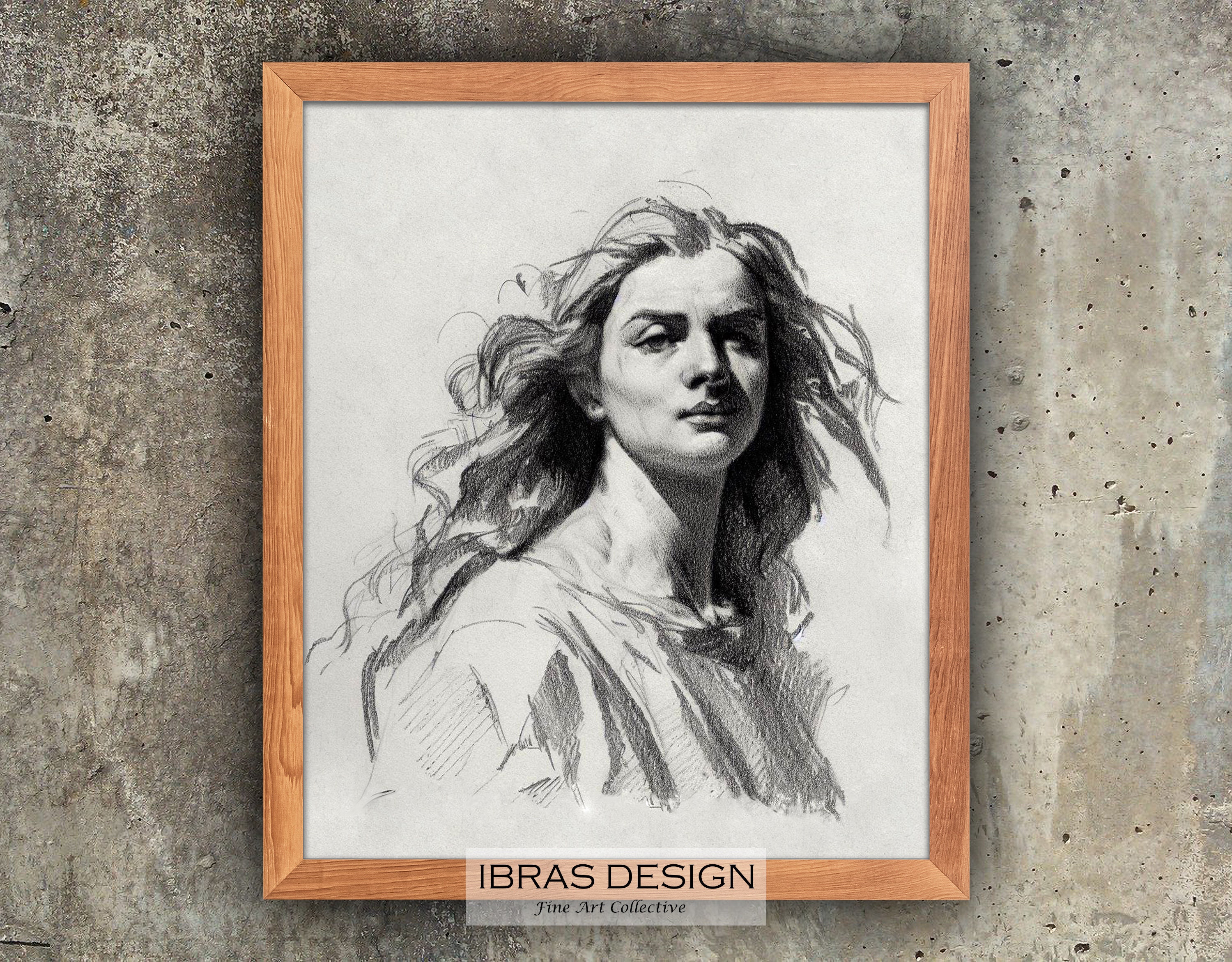 Woman Portrait #6. Pencil Drawing /room Wall Art /bathroom Wall Art ...