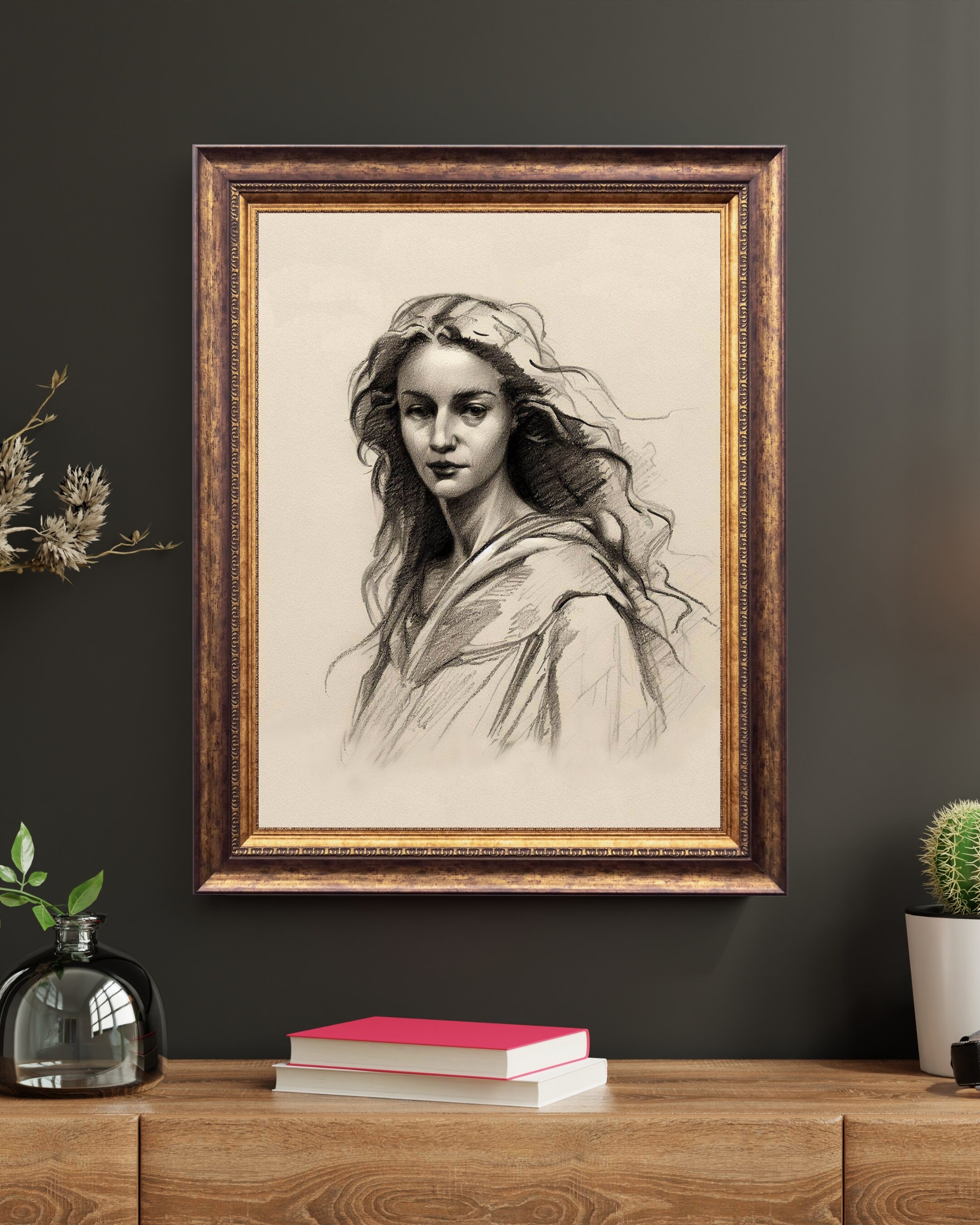 Woman Portrait #5./ Pencil Drawing on Cardboard / Room Wall Art ...