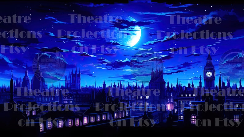 Victorian London Cityscape at Night Digital Backdrop for Theatre ...