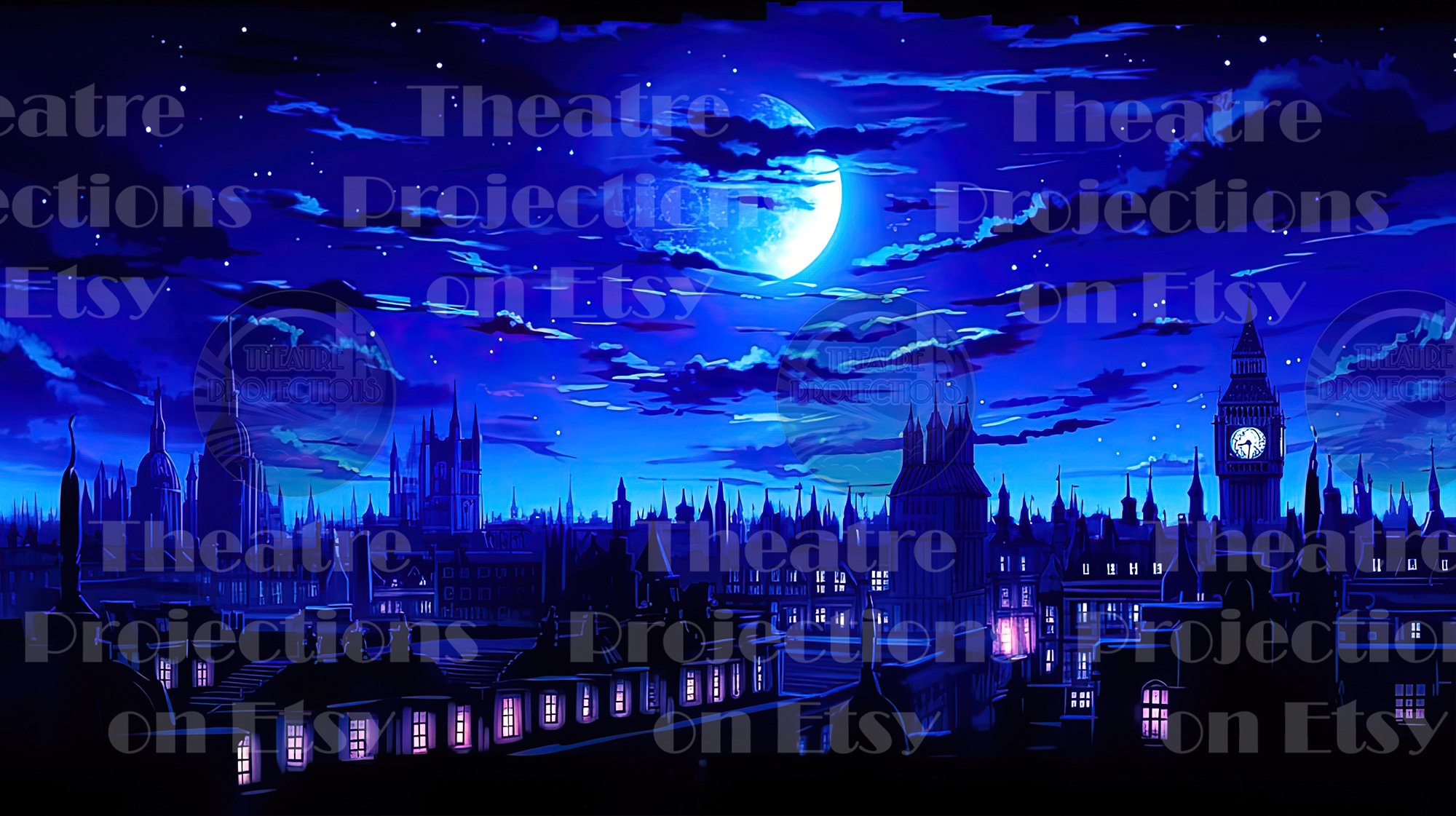 Victorian London Cityscape at Night Digital Backdrop for Theatre ...