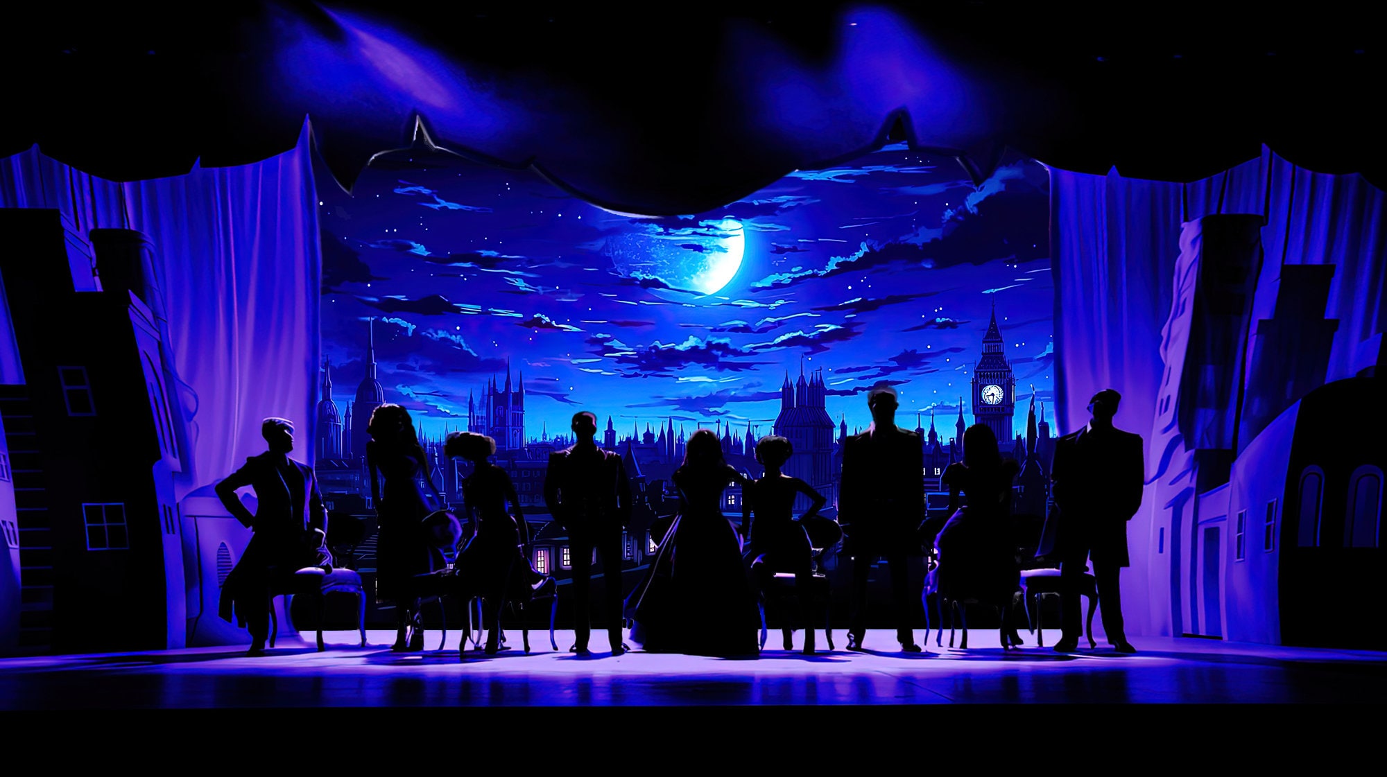 Victorian London Cityscape at Night Digital Backdrop for Theatre ...