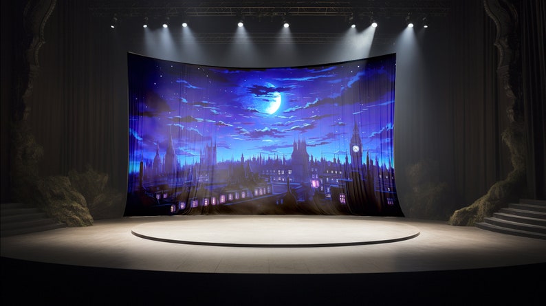 Victorian London Cityscape at Night Digital Backdrop for Theatre ...