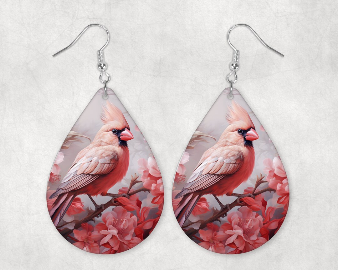 Red Cardinal Bird Sublimation Design, Teardrop Earrings PNG ...