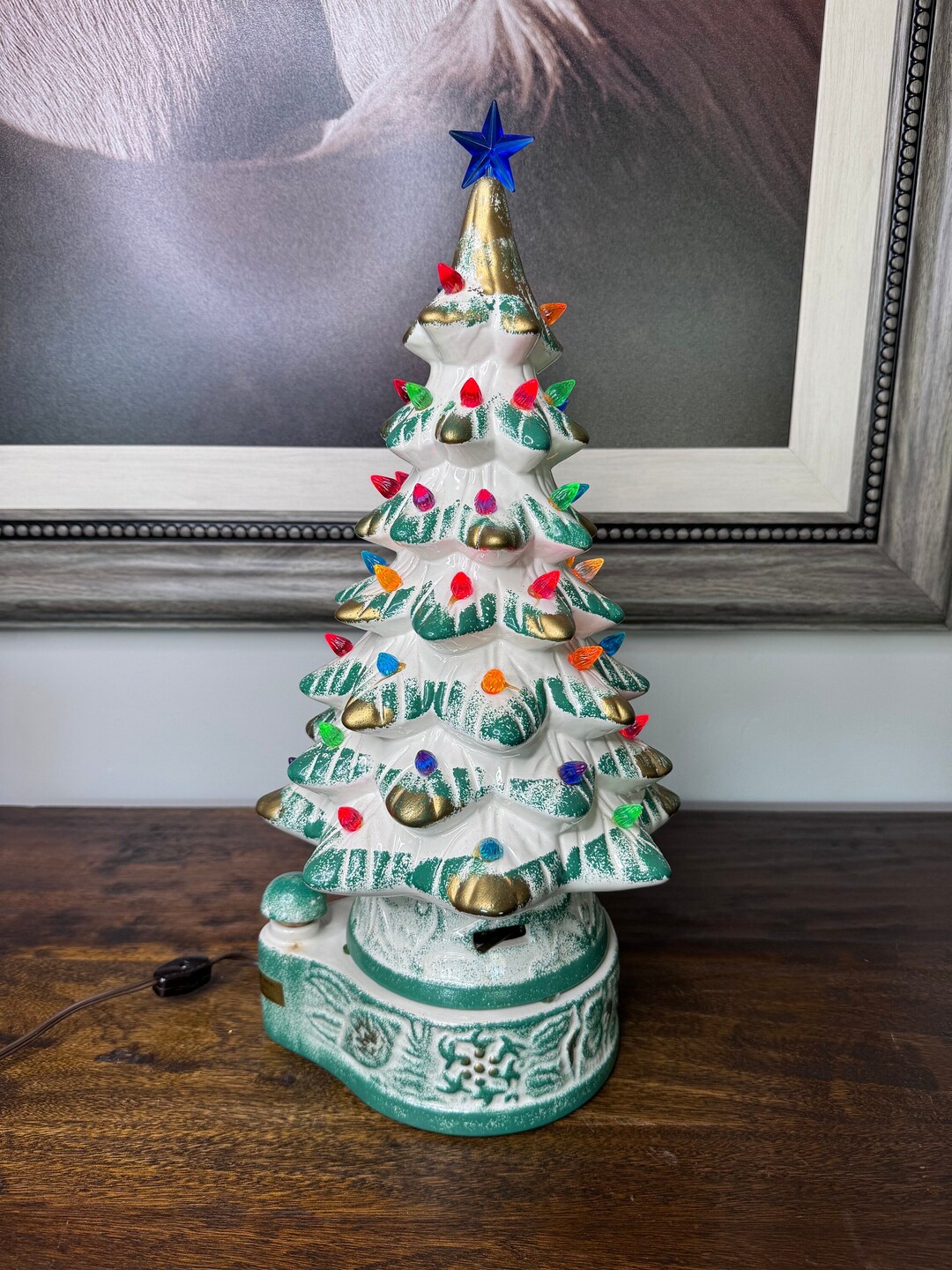 1980 Mike Wayne Distilling Co Ceramic Light up Christmas Tree Music Box Decanter W/ Original Box ...