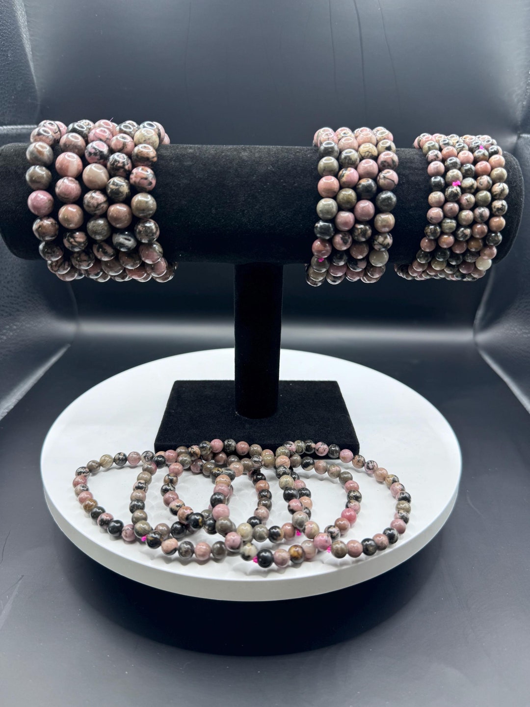 Authentic Rhodonite Beaded Bracelet - Etsy