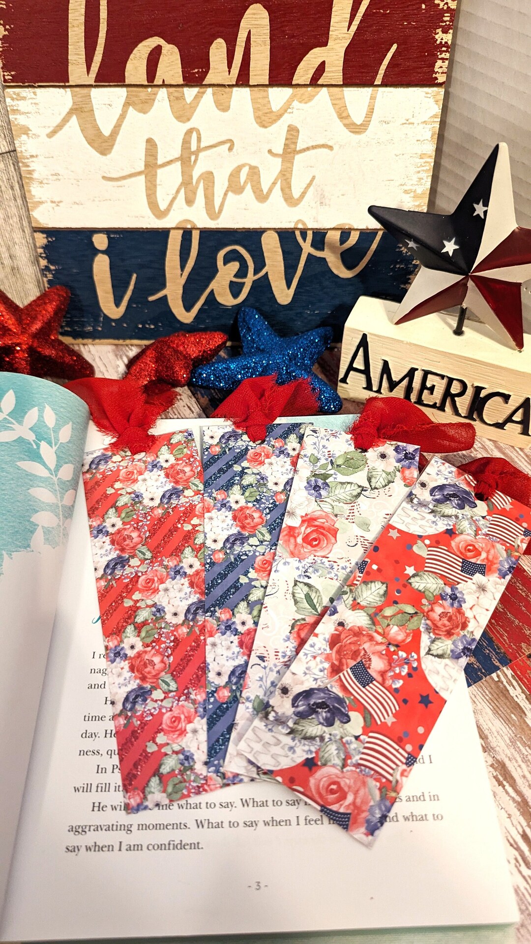 Patriotic Floral Bookmark Bundle: July 4th Bookish Gift - Etsy