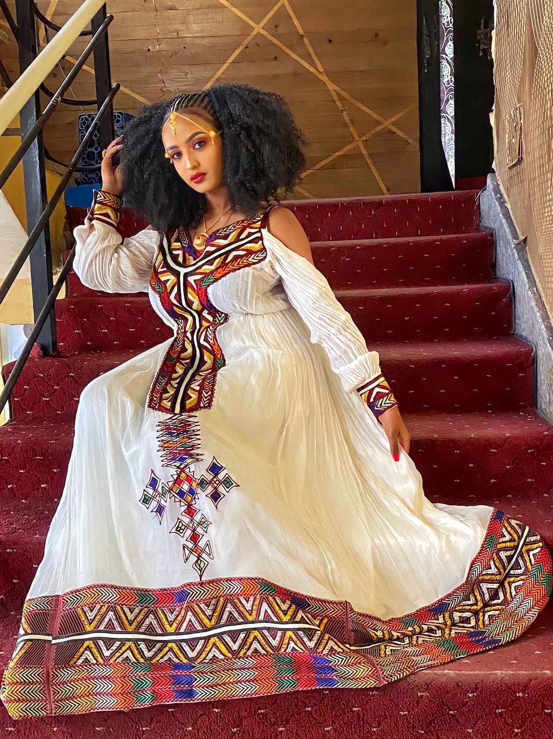 Exquisite Ethiopian Eritrean Habesha Kemis: Vibrant Wide Dress With ...