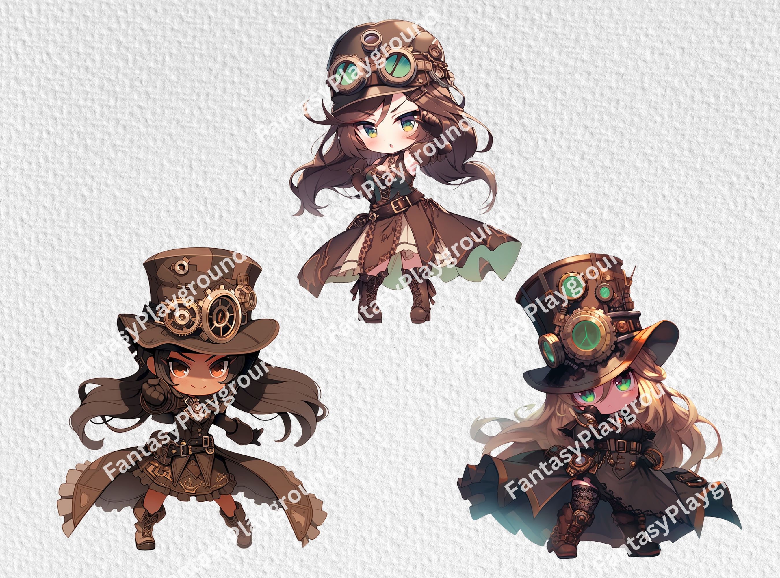Steampunk Chibi Clipart Bundle - Cute Imagination & Creation! - 20 ...