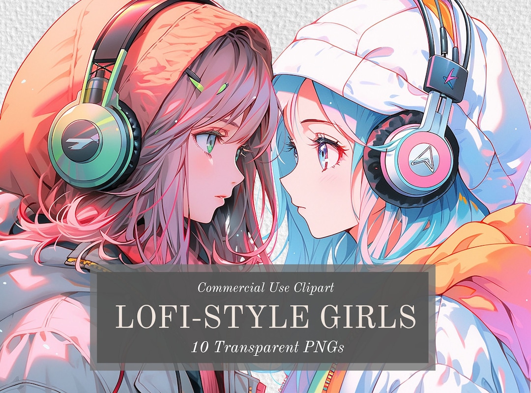 Lofi Style Anime Girl Clipart - 10 Chill and Colorful Characters ...