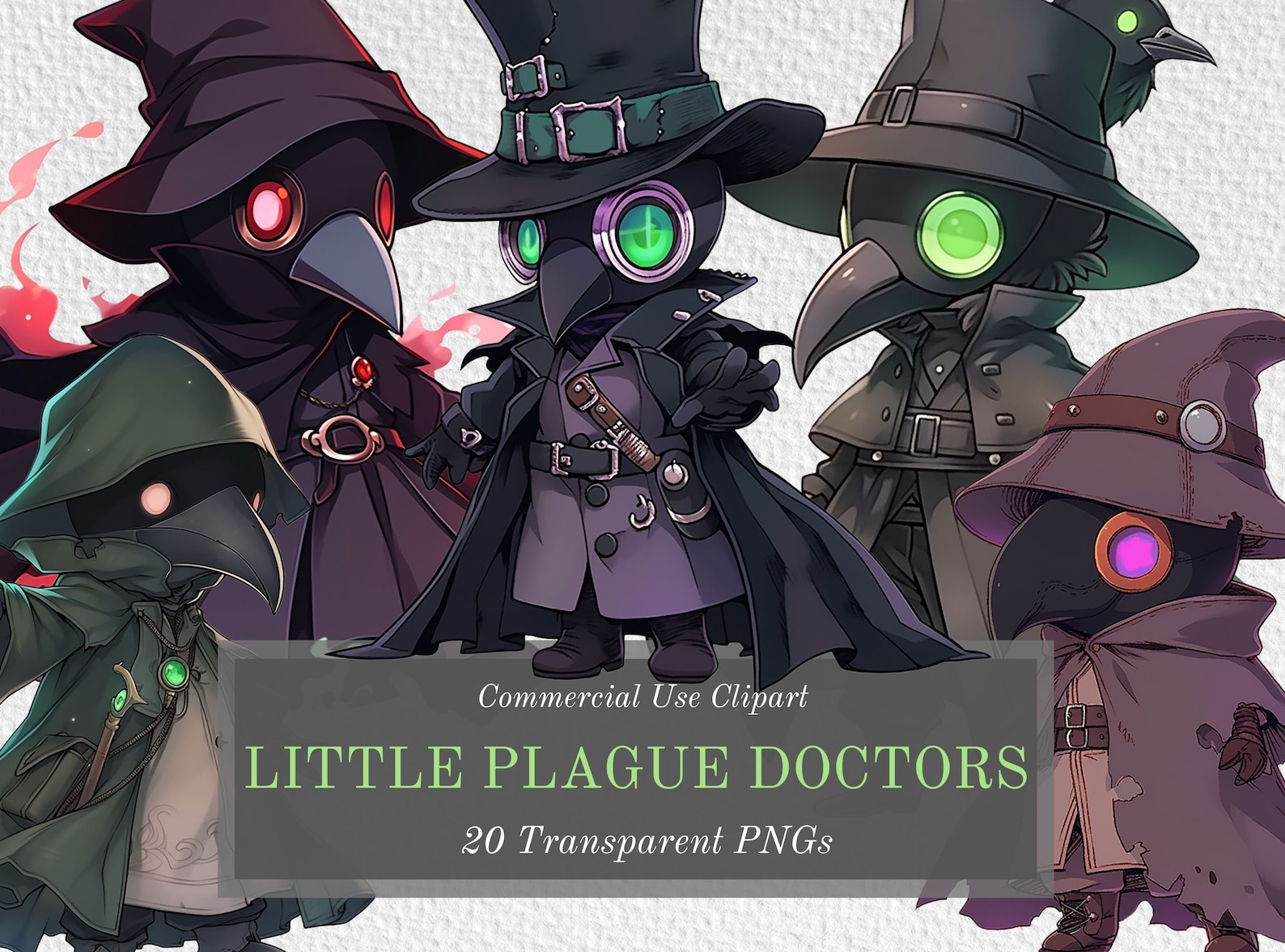Little Plague Doctor Clipart Bundle - 20 Mysterious and Gothic Images ...