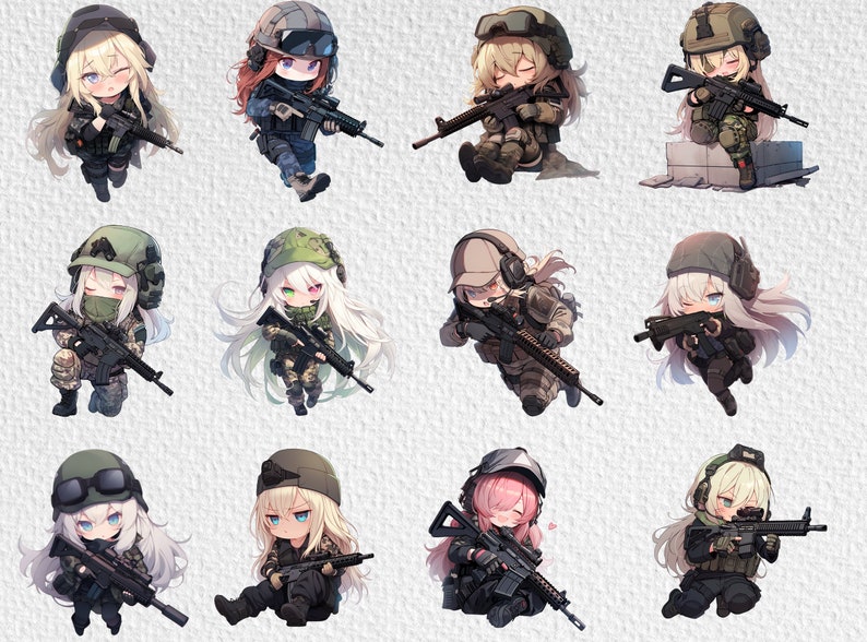Frontline Chibi Clipart Bundle Kawaii and Fierce Military Women 25 ...