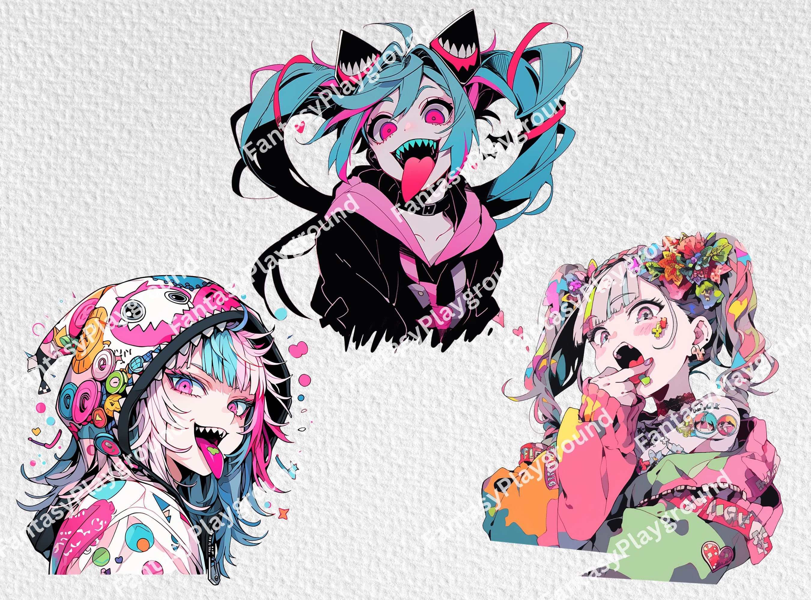 Punk Monster Anime Girls Clipart Bundle - 20 Quirky and Fun Characters ...