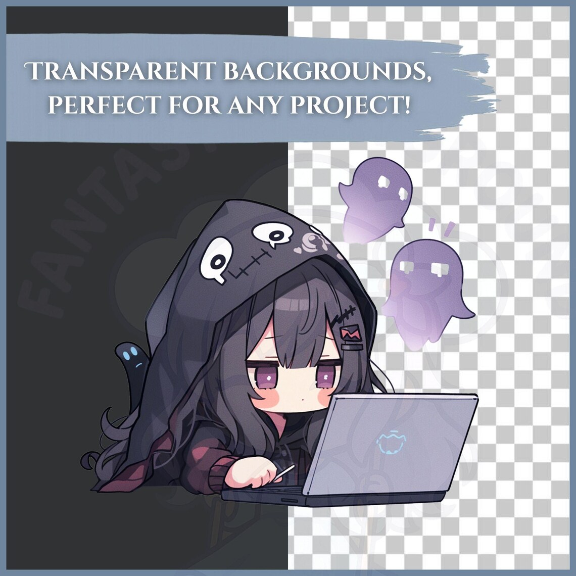 Chibi Anime Gamer Girls Clipart Bundle - Kawaii, Happy, Goth Streamer ...