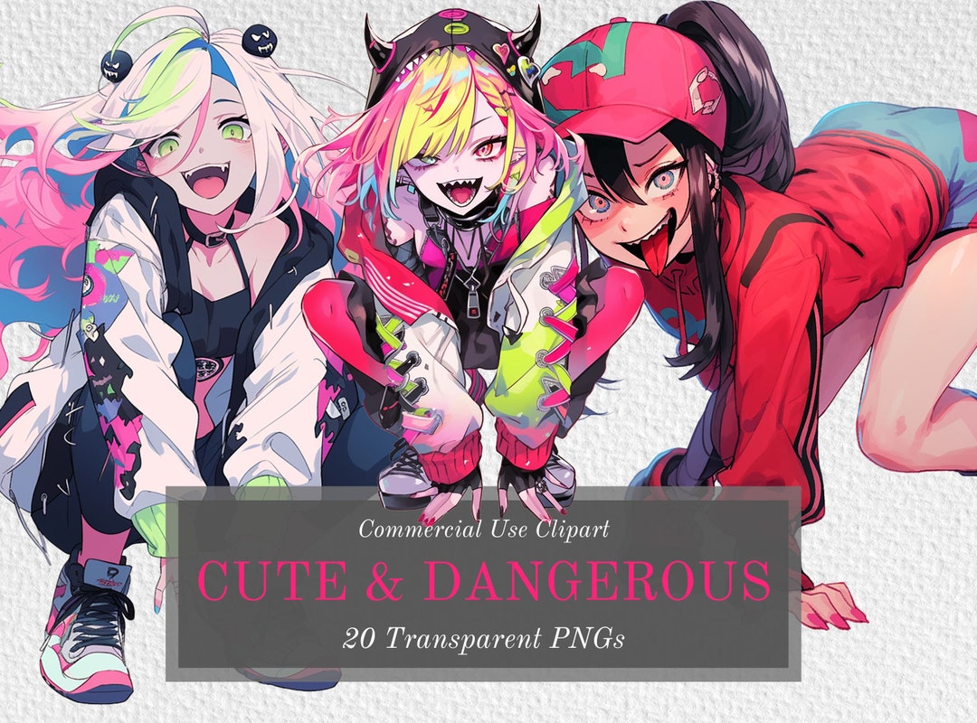 Cute and Dangerous Anime Girls Clipart Bundle - 20 Adorable Characters ...