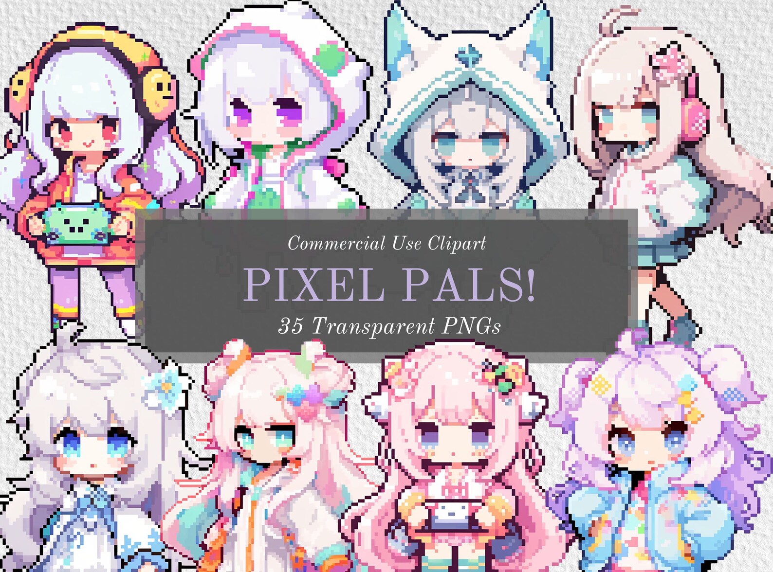 Pixel Pals Clipart Bundle - Cute Anime Pixel Art - 35 Transparent ...