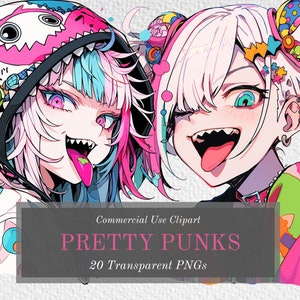 Punk Monster Anime Girls Clipart Bundle - 20 Quirky and Fun Characters ...
